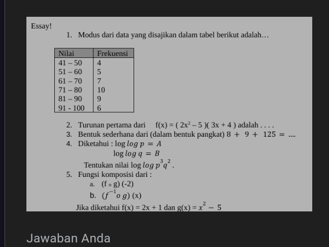 1. Modus dari data yang disajikan dalam | StudyX
