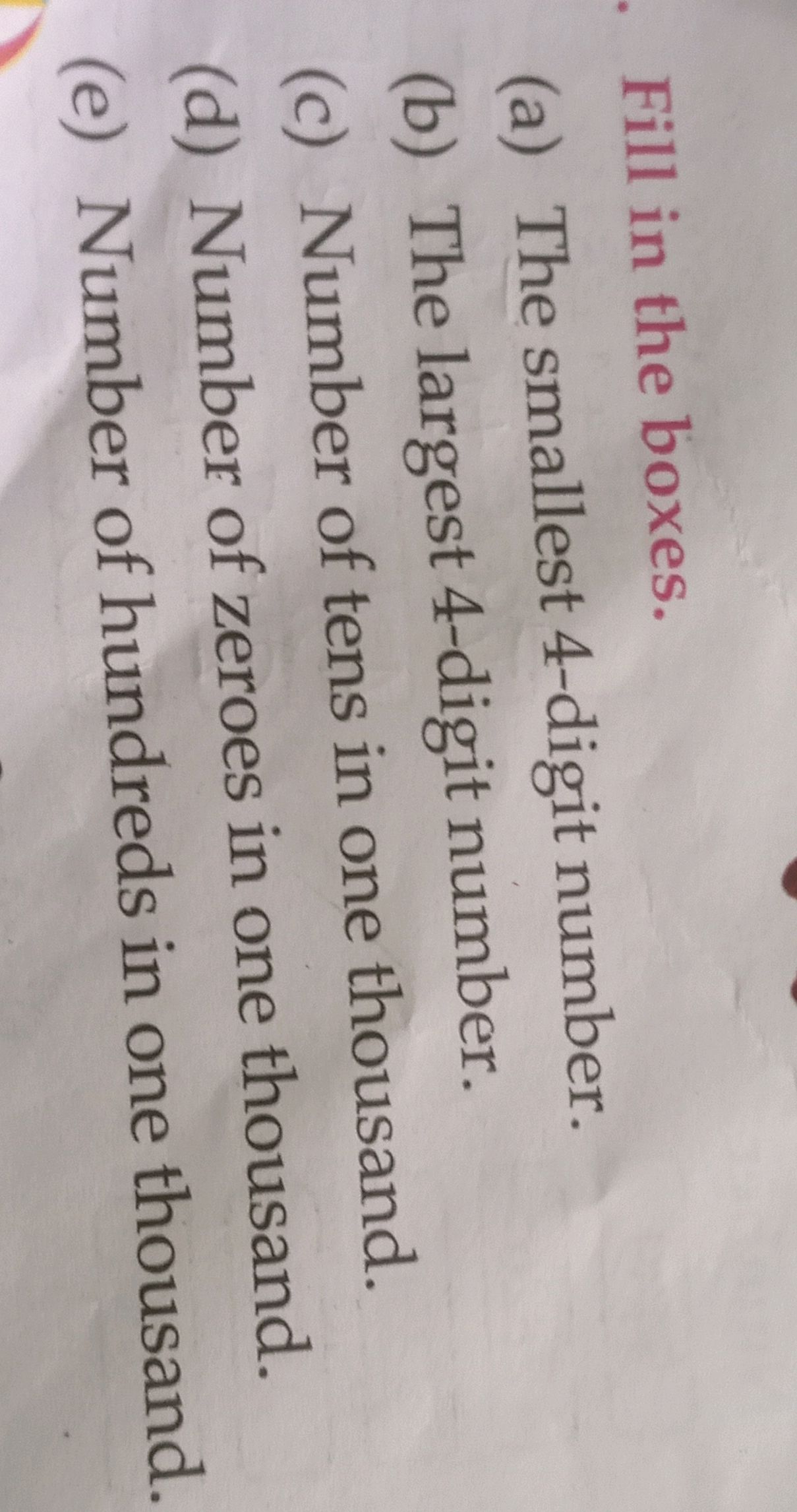 Fill in the boxes. (a) The smallest 4-digit | StudyX