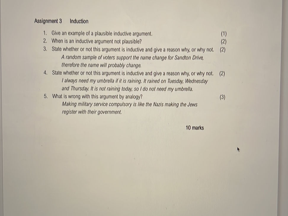 1. Give an example of a plausible inductive | StudyX