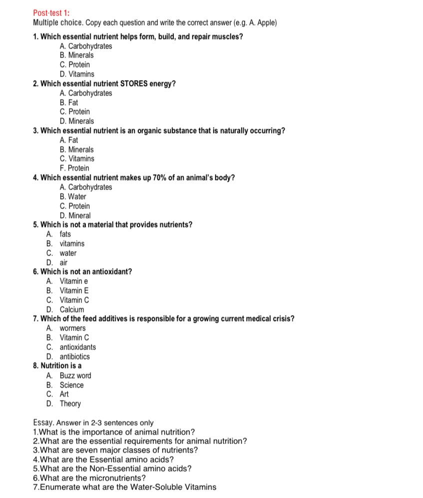 Post-test 1: Multiple choice. Copy each | StudyX