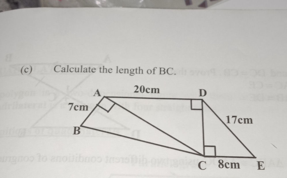 (c) Calculate the length of BC. Diagram | StudyX