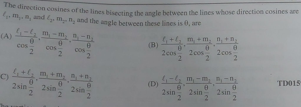 The direction cosines of the lines bisecting | StudyX