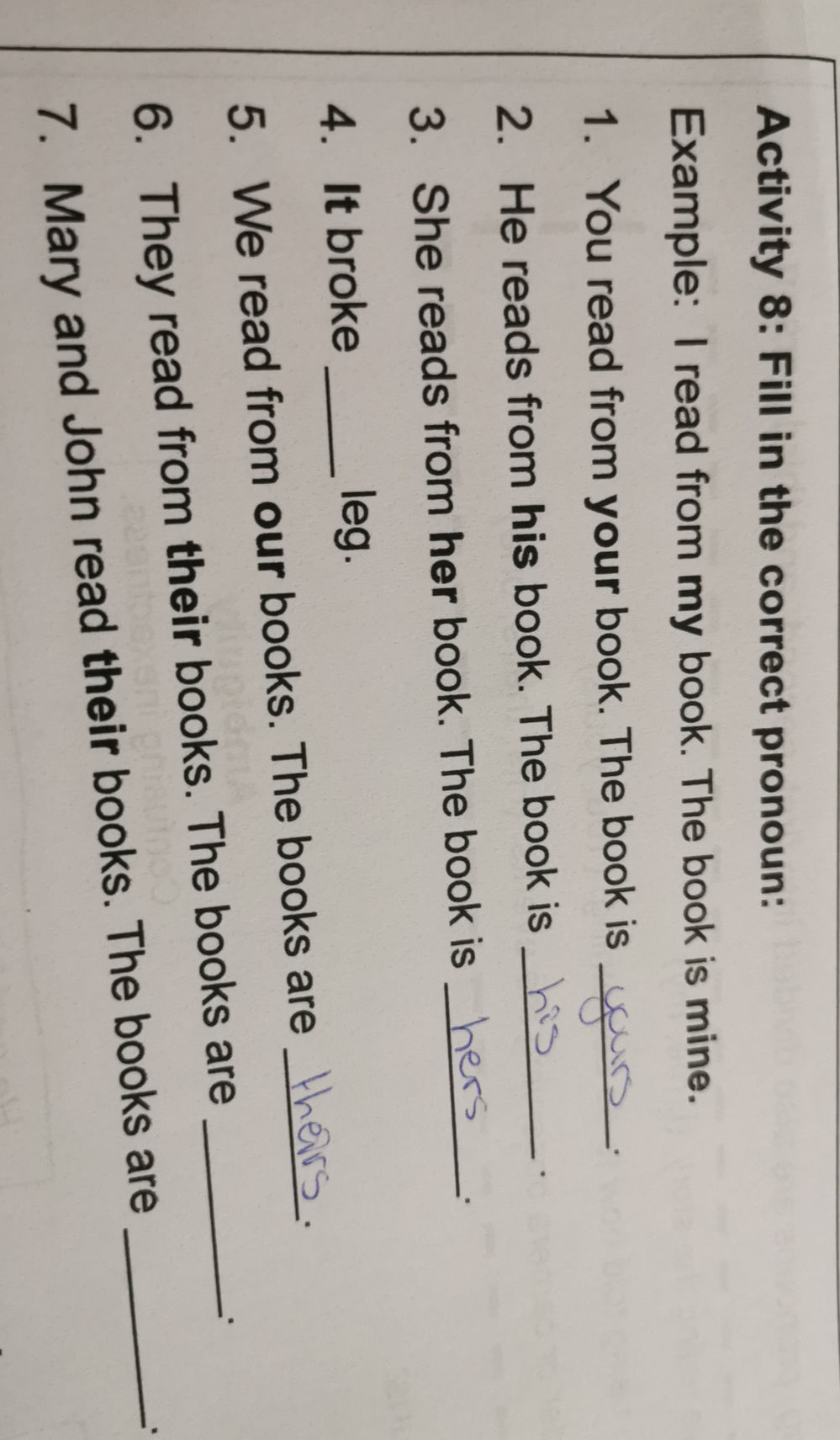 Activity 8: Fill in the correct pronoun: | StudyX