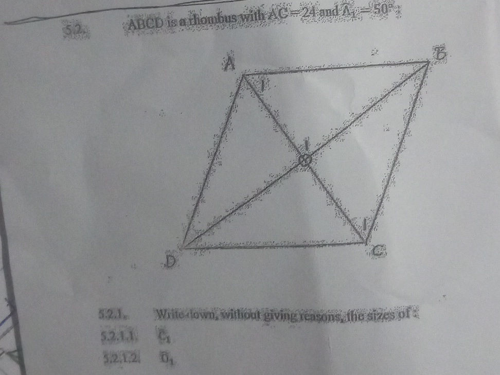 ABCD is a rhombus with AC = 24 and A₁ = 50° | StudyX