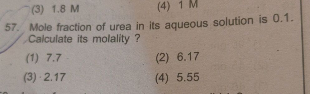 Mole fraction of urea in its aqueous