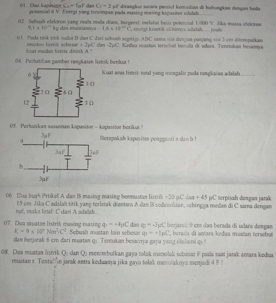 01. Dua kapasitor $C_1 = 1 ext{µF}$ dan | StudyX