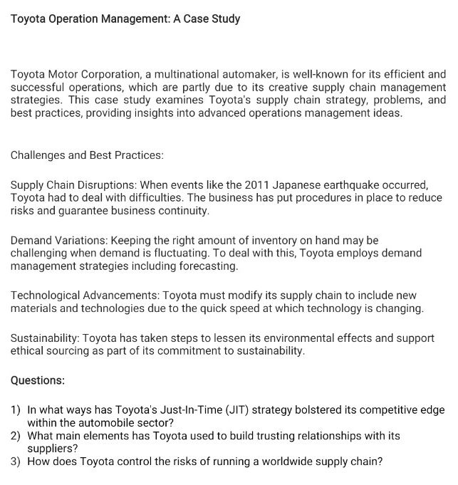 1) In what ways has Toyota's Just-In-Time | StudyX