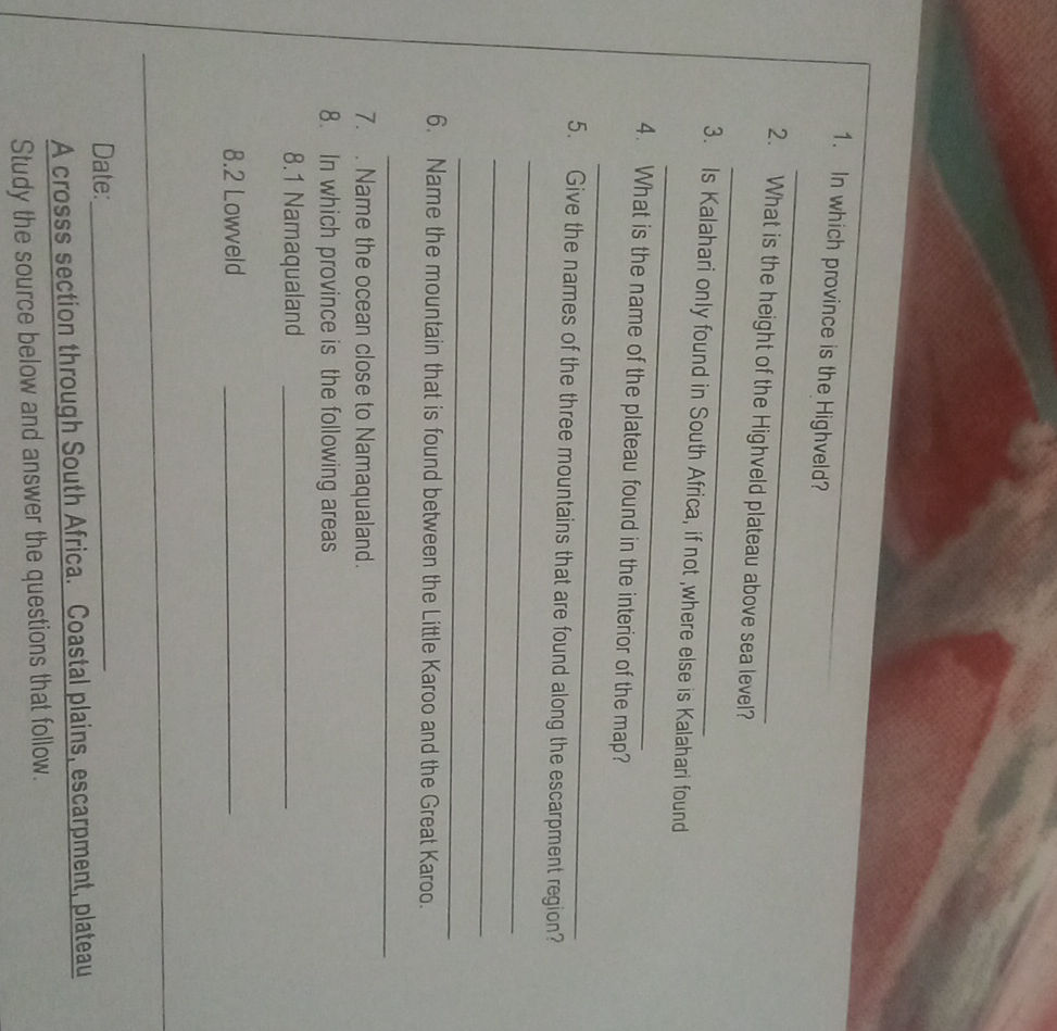 1. In which province is the Highveld? 2. | StudyX