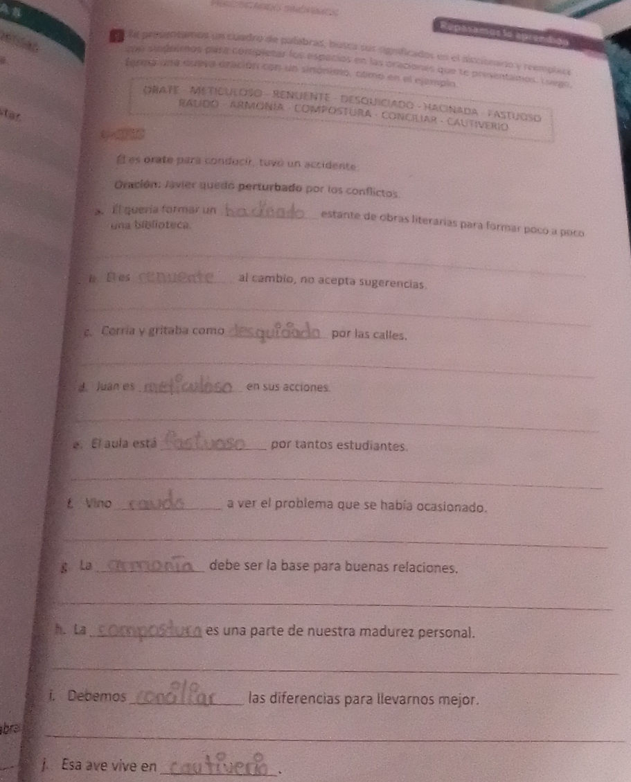 Completa los espacios en las oraciones con | StudyX