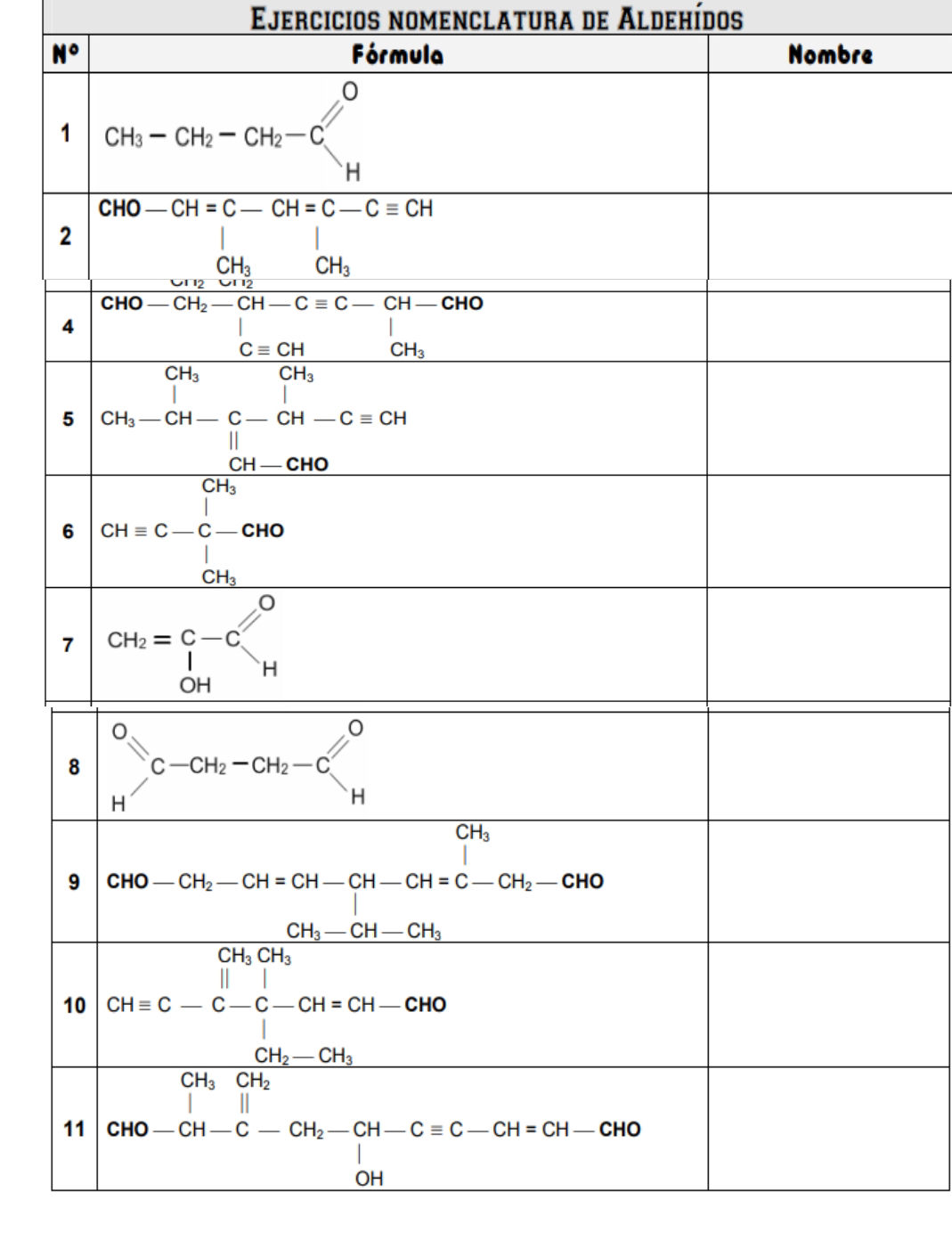 EJERCICIOS NOMENCLATURA DE ALDEHÍDOS | N° | | StudyX