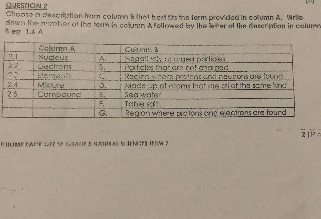 QUESTION 2 Choose a description from column | StudyX