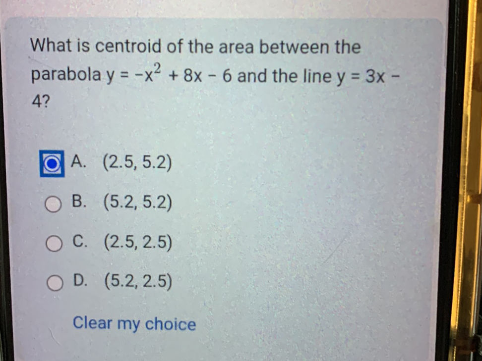 What is centroid of the area between the | StudyX