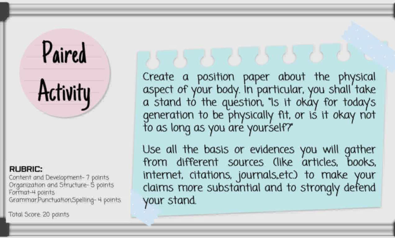 Create a position paper about the physical | StudyX