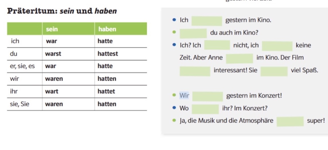 Präteritum: sein und haben | sein | haben | | StudyX