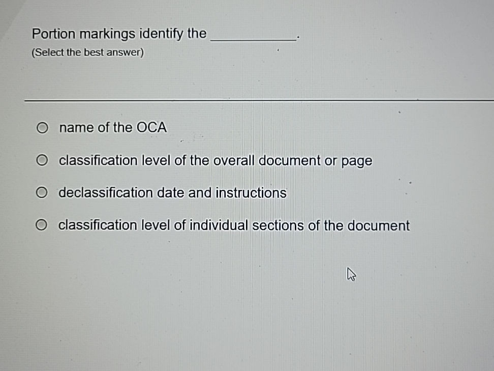 Portion markings identify the ____. (Select | StudyX