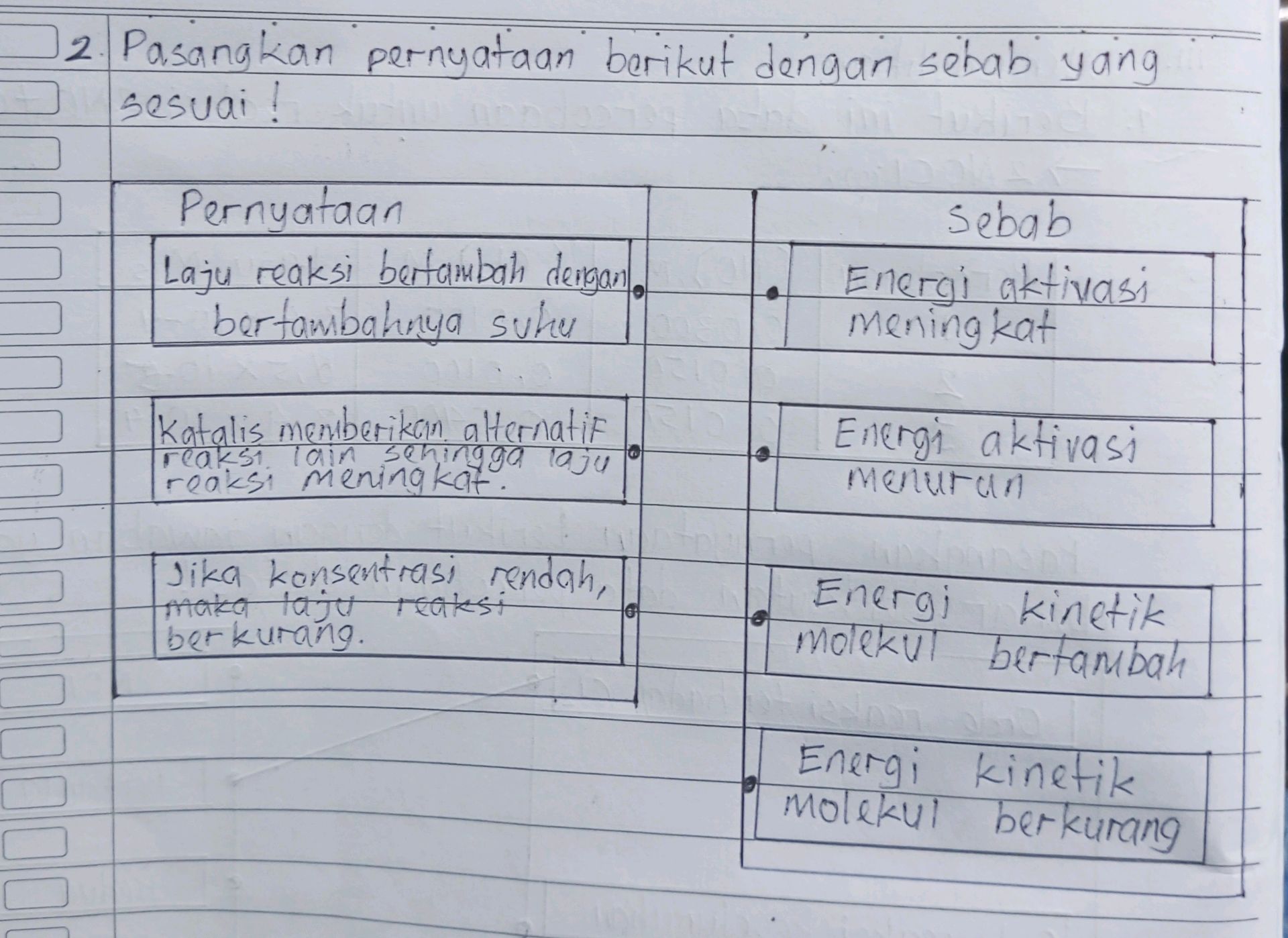 2. Pasangkan pernyataan berikut dengan sebab | StudyX