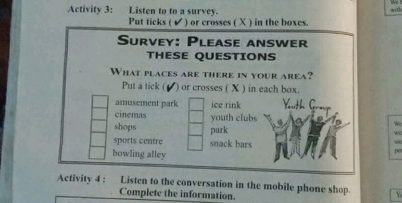Activity 3: Listen to a survey. Put ticks | StudyX