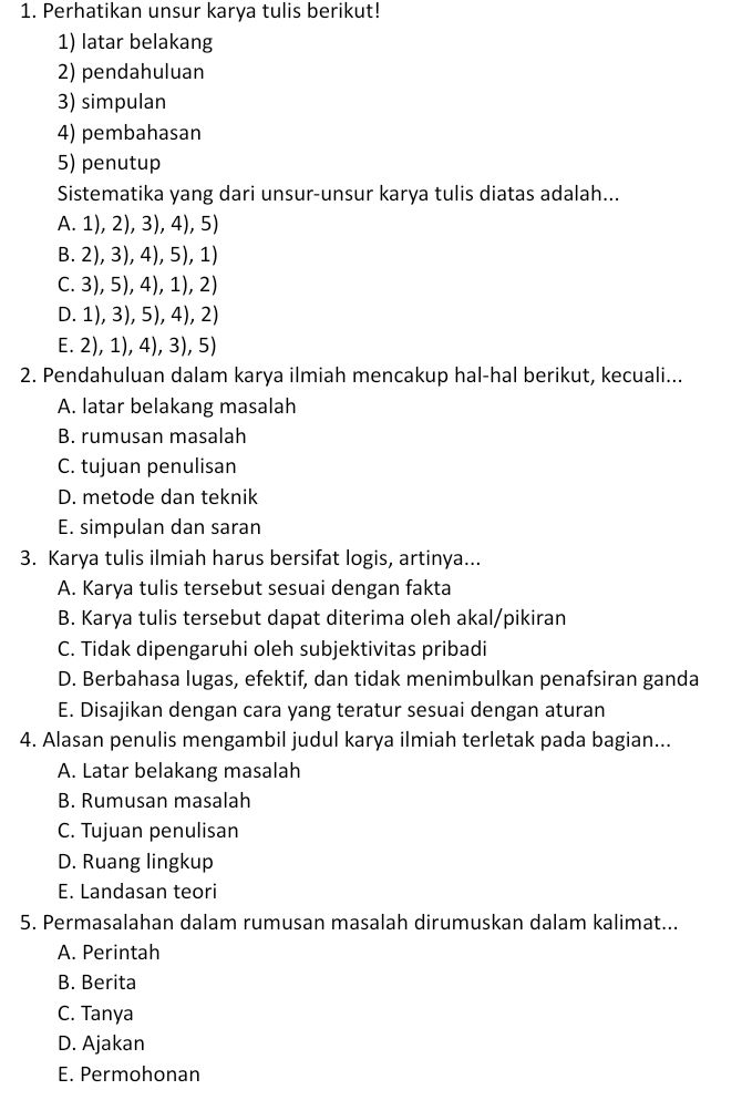 1. Perhatikan unsur karya tulis berikut! 1) | StudyX