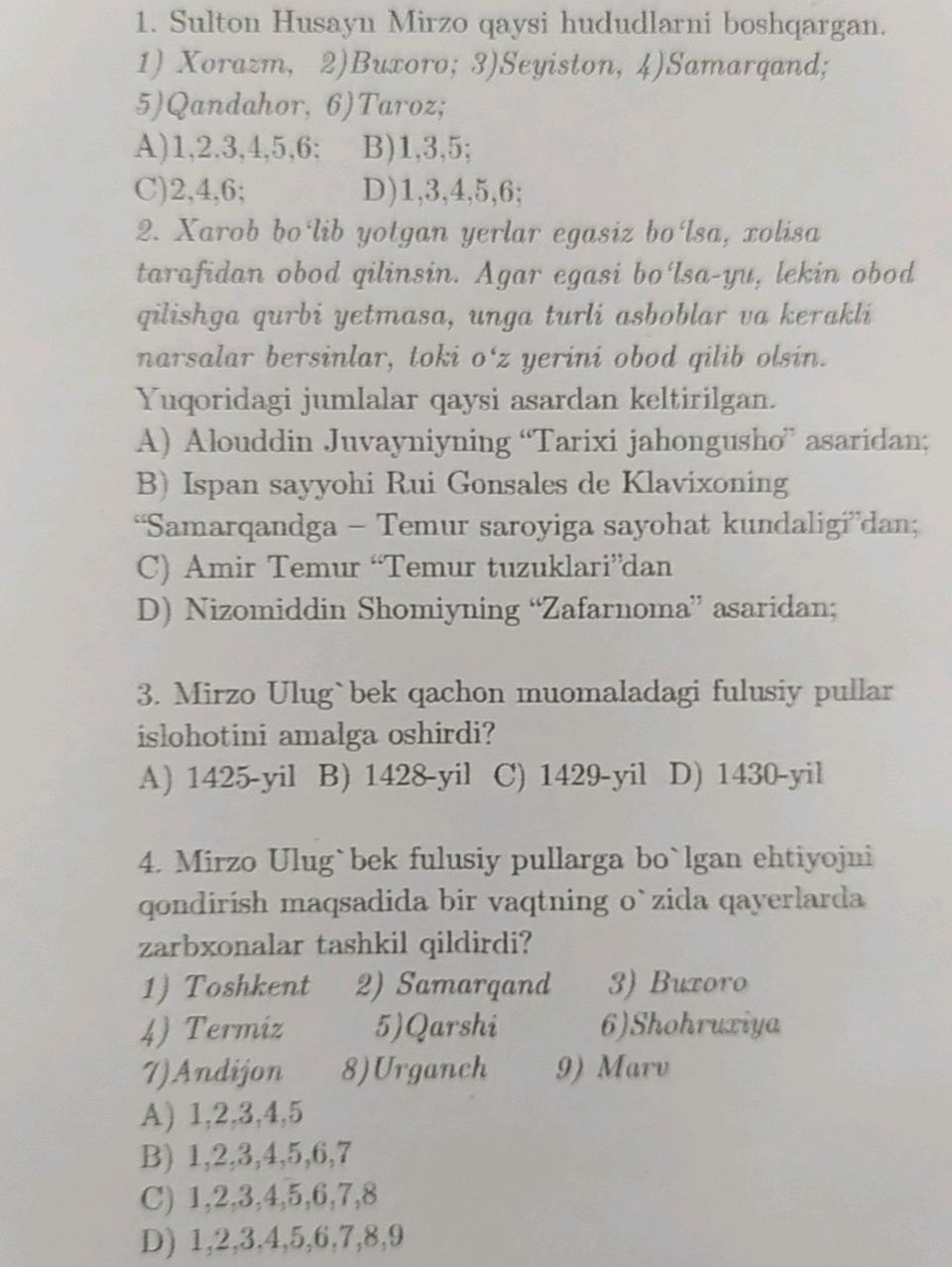 1. Sulton Husayn Mirzo qaysi hududlarni | StudyX