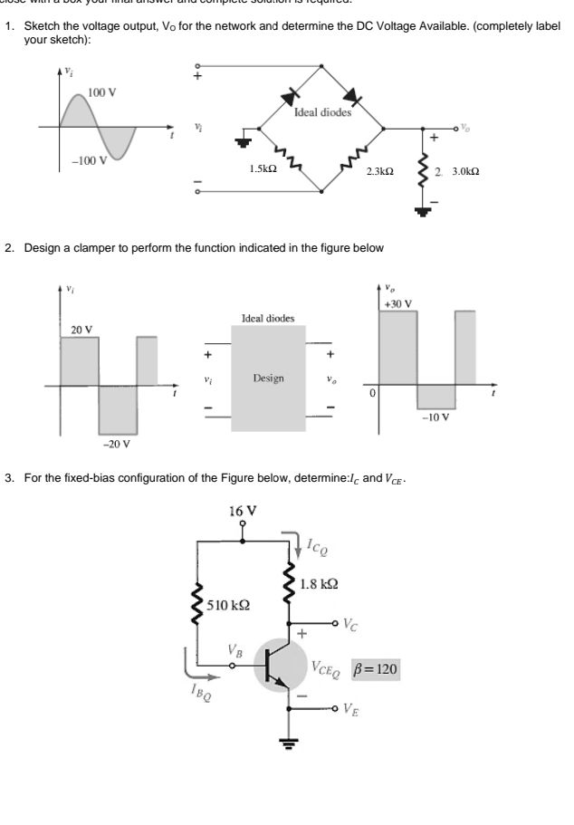 1. Sketch the voltage output, Vo for the | StudyX
