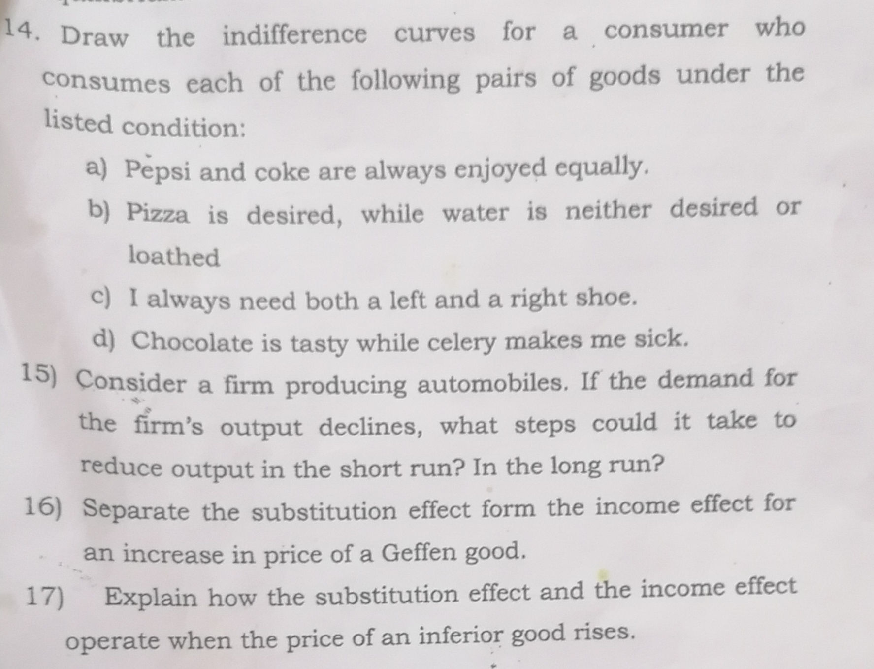 14. Draw the indifference curves for a | StudyX