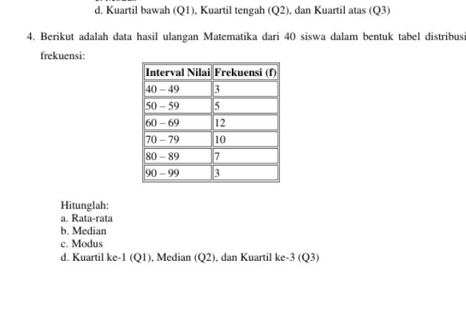 4. Berikut adalah data hasil ulangan | StudyX