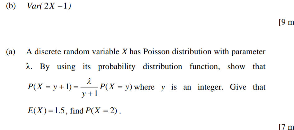 (b) $Var(2X-1)$ (a) A discrete random | StudyX