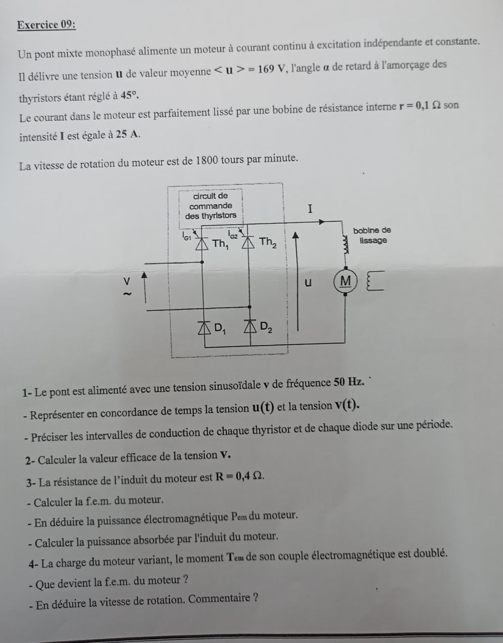 Exercice 09: Un pont mixte monophasé | StudyX