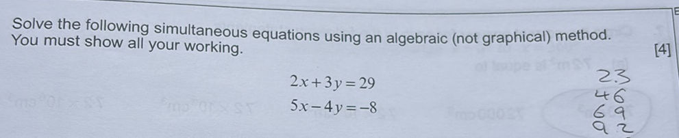 Solve the following simultaneous equations | StudyX