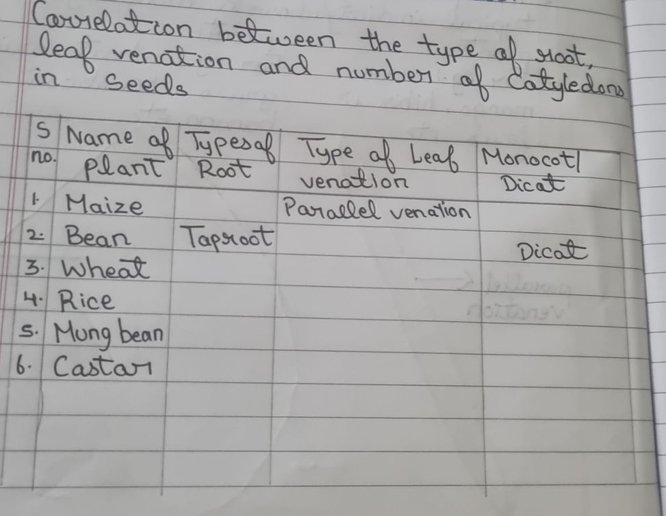 Correlation between the type of root, leaf | StudyX