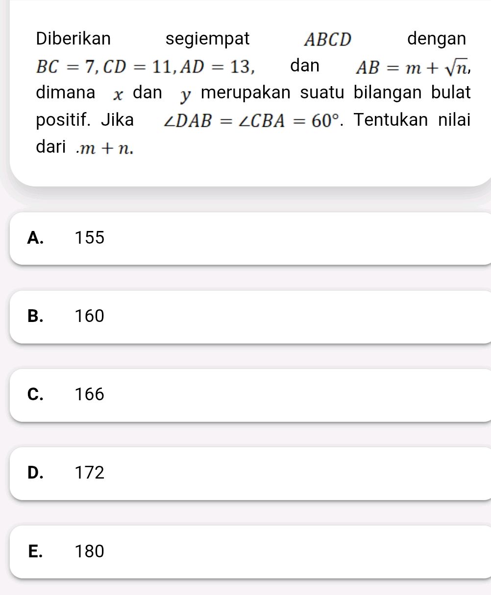 Diberikan segiempat $ABCD$ dengan $BC = 7, | StudyX