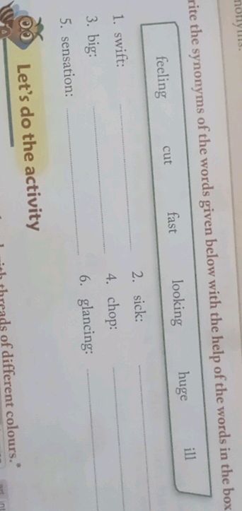 Write the synonyms of the words given below | StudyX