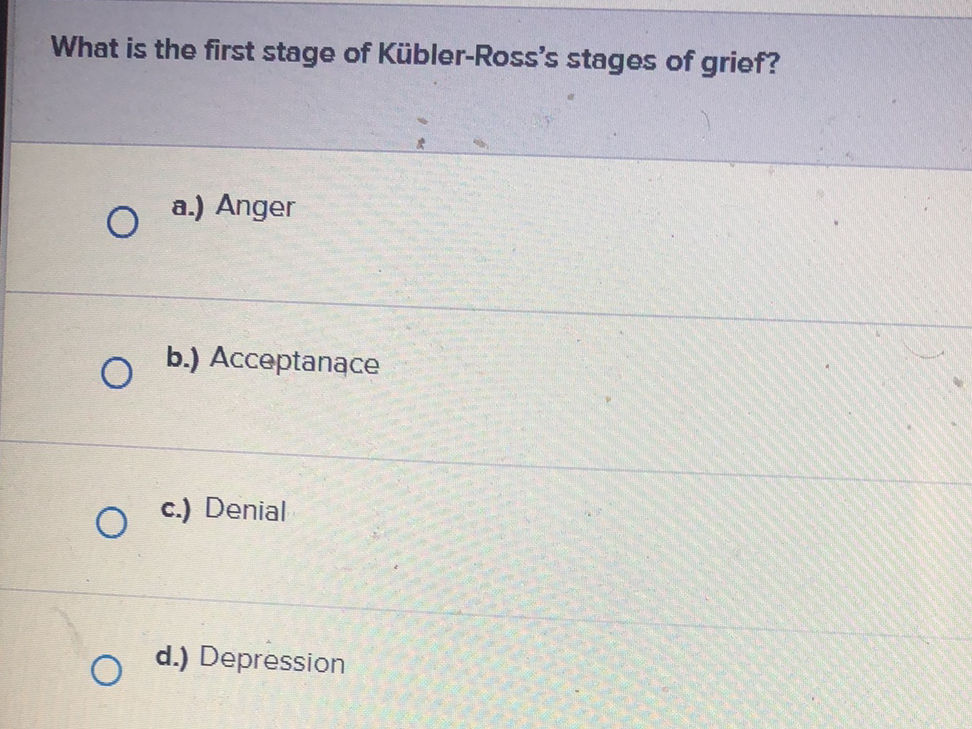 What is the first stage of Kübler-Ross's | StudyX