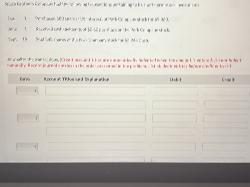 Splish Brothers Company had the following | StudyX