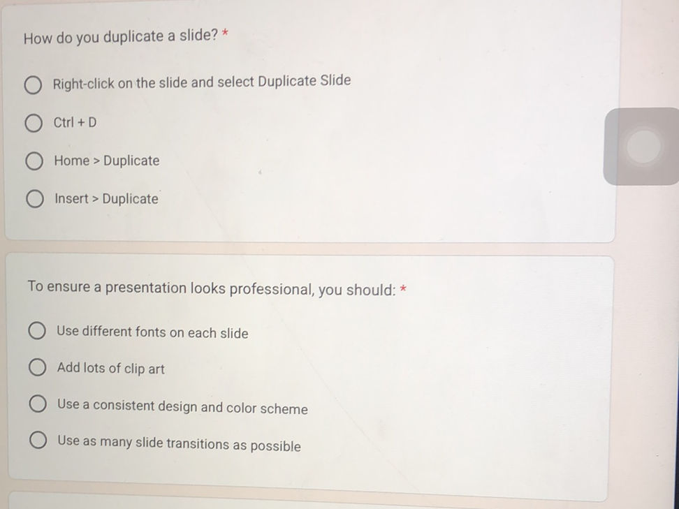 How do you duplicate a slide? Right-click | StudyX
