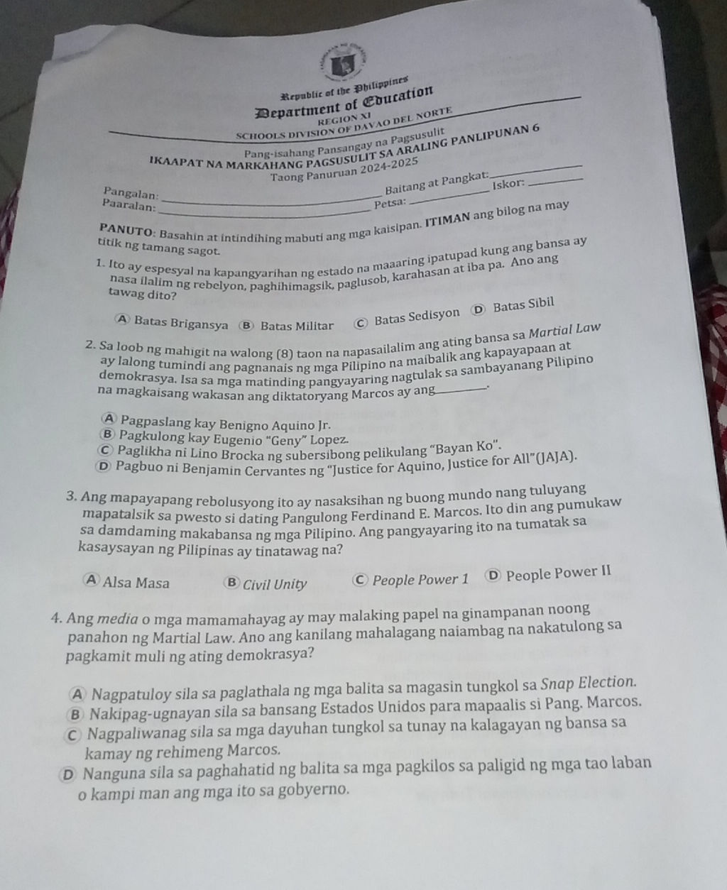 PANUTO: Basahin at intindihing mabuti ang | StudyX