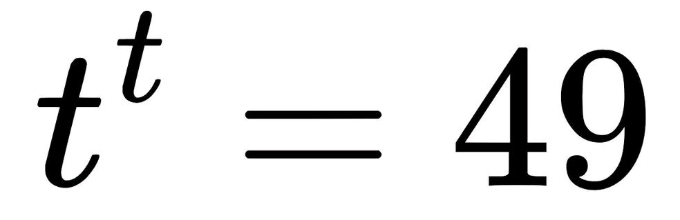 Solve for t in the equation t^t = 49