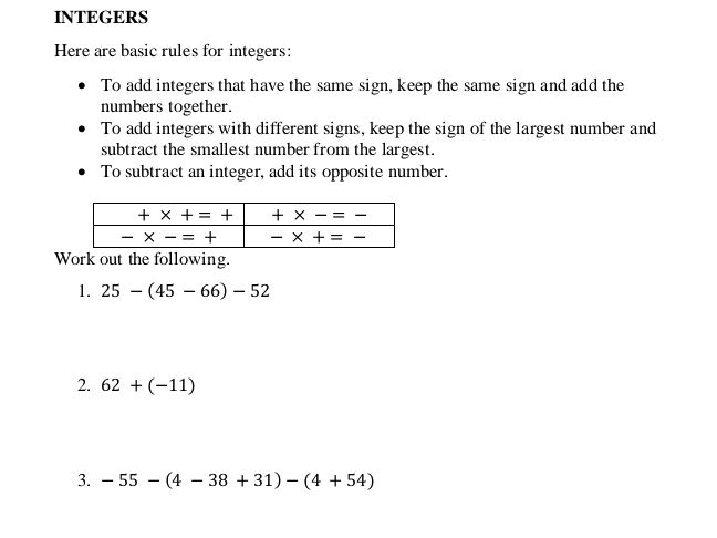 Here are basic rules for integers: * To | StudyX