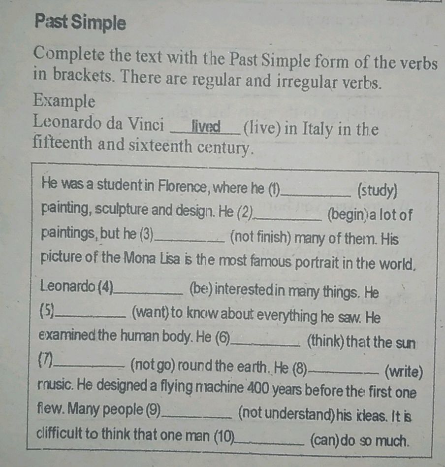 Complete the text with the Past Simple form | StudyX