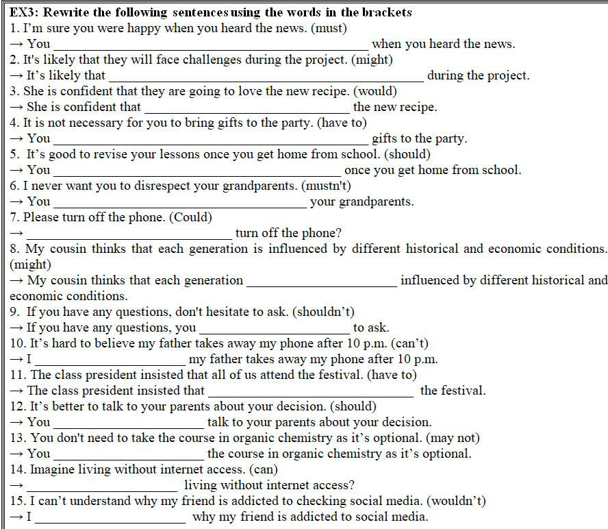 EX3: Rewrite the following sentences using | StudyX