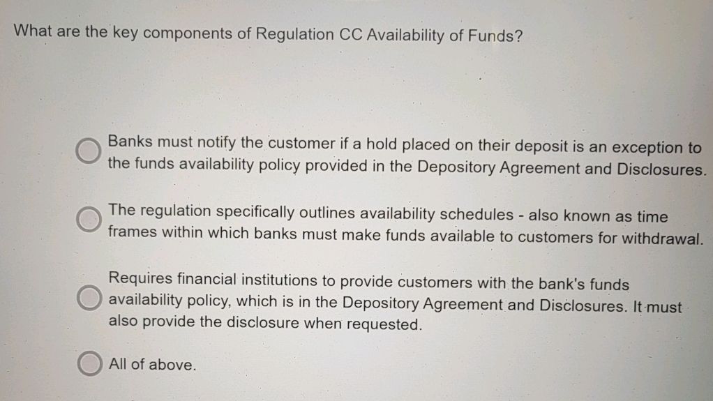 What are the key components of Regulation CC | StudyX