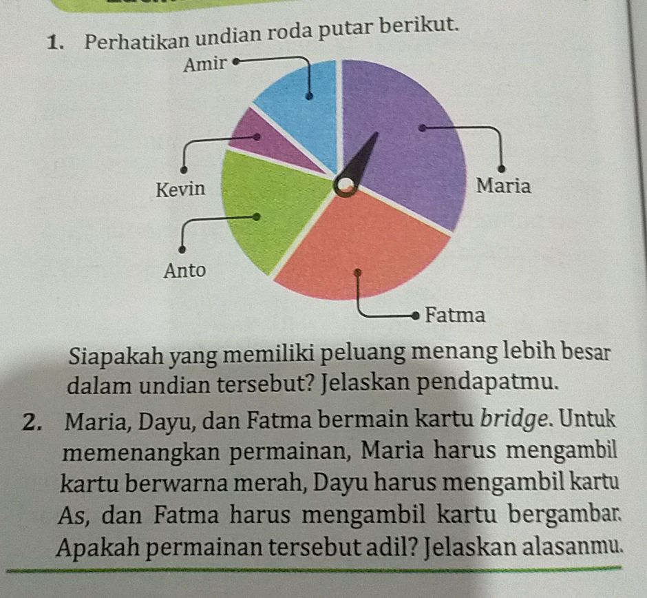 1. Perhatikan undian roda putar berikut. | StudyX