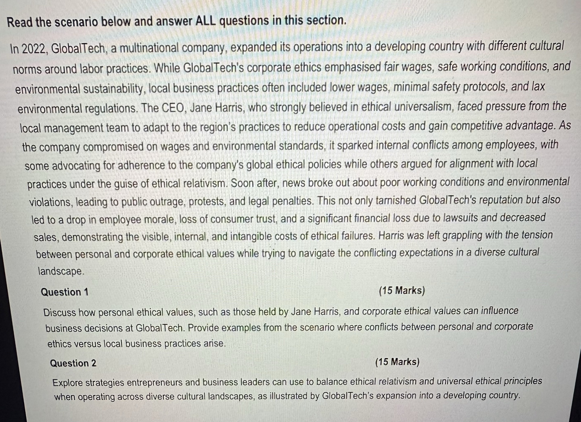 Read the scenario below and answer ALL | StudyX