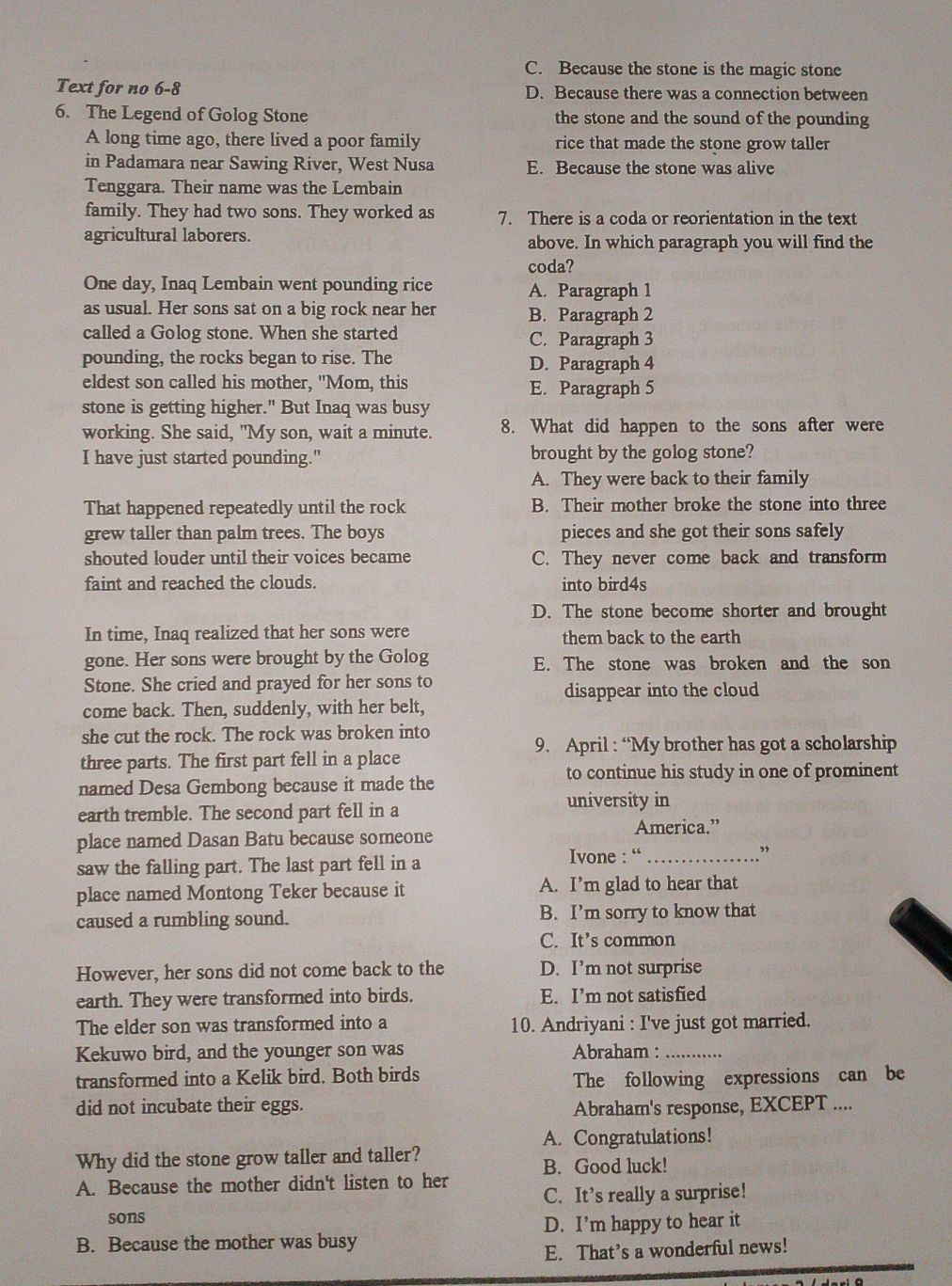 6. The Legend of Golog Stone Why did the | StudyX