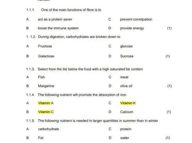 1.1.1. One of the main functions of fibre is | StudyX