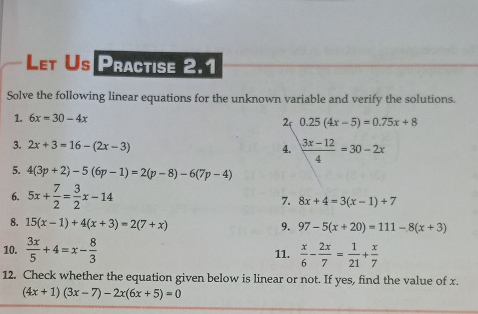 Solve the following linear equations for the | StudyX