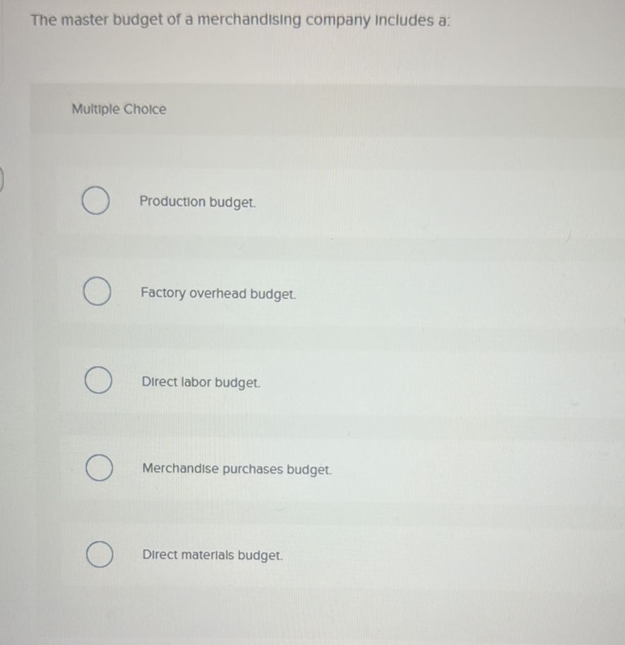 The master budget of a merchandising company | StudyX