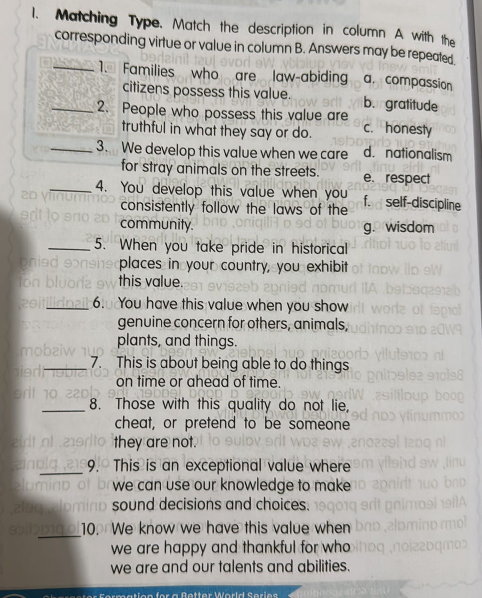 1. Matching Type. Match the description in | StudyX
