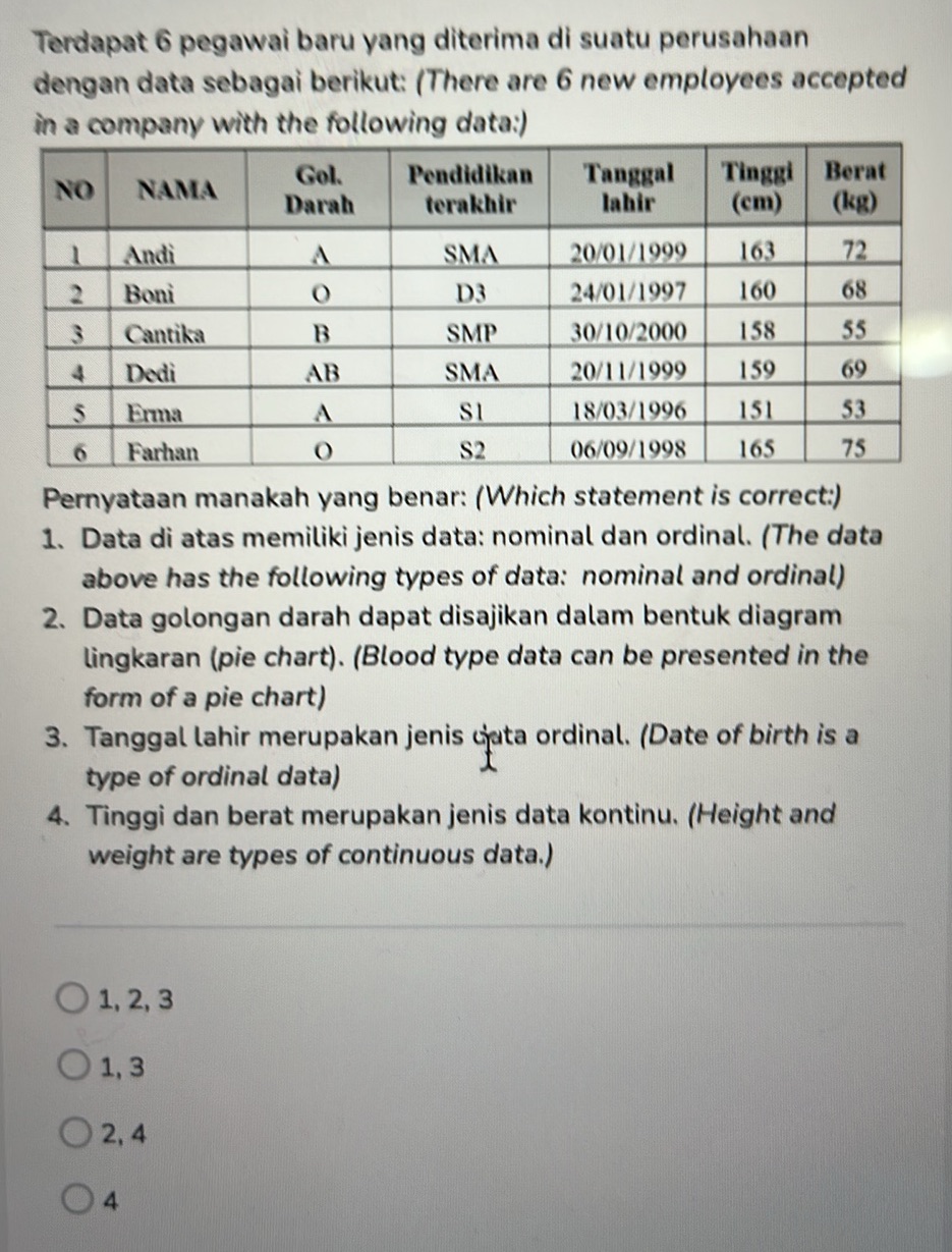 Terdapat 6 pegawai baru yang diterima di | StudyX