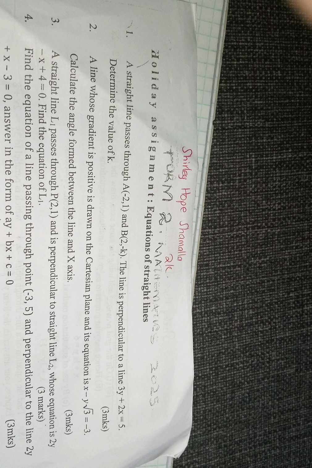 1. A straight line passes through A(-2,1) | StudyX